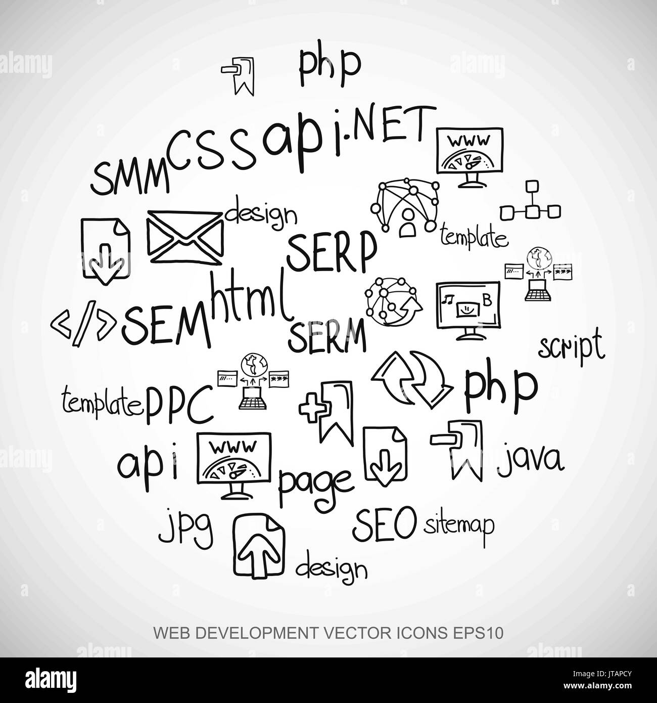 Black doodles Hand Drawn Site Development Icons set on White. EPS10 ...