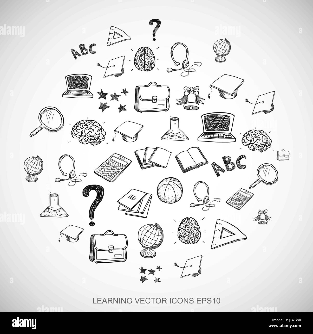 Professional education concept doodle design Black and White Stock ...