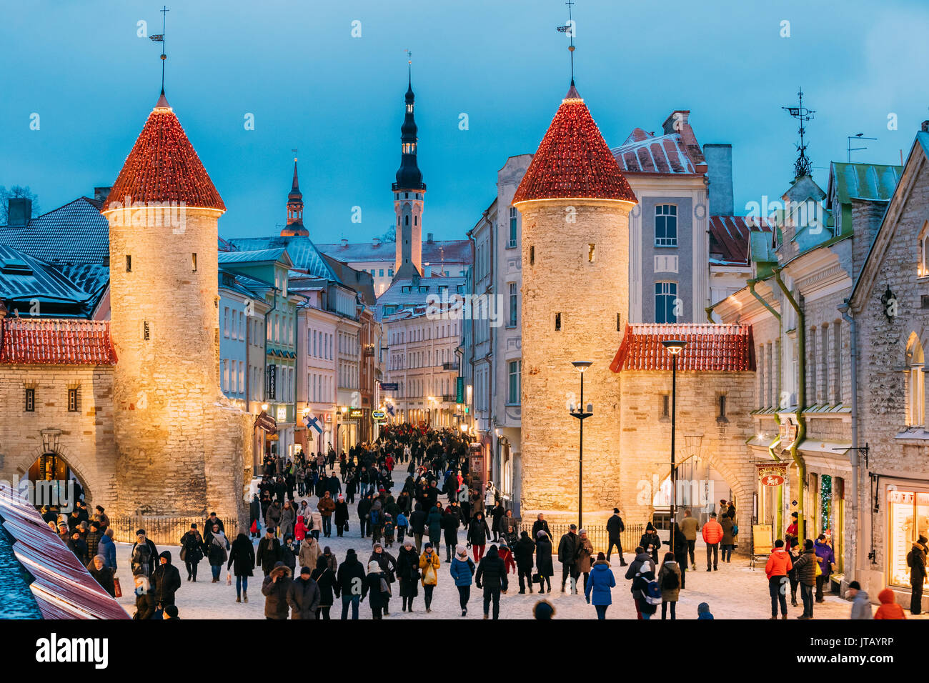 Tallinn, Estonia - December 3, 2016: People Walking Near Famous ...