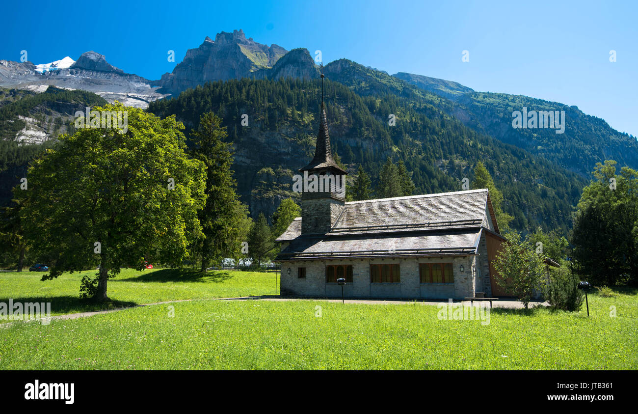 The church of the picturesque village of Kandersteg in Switzerland ...