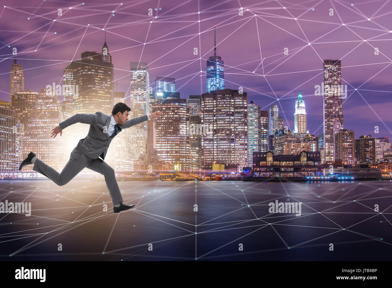 Businessman running in internet of things concept Stock Photo - Alamy