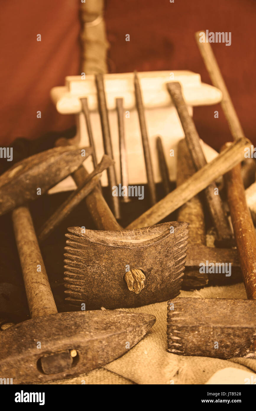 Tools carving stone, detail of objects to work the stone and give it ...