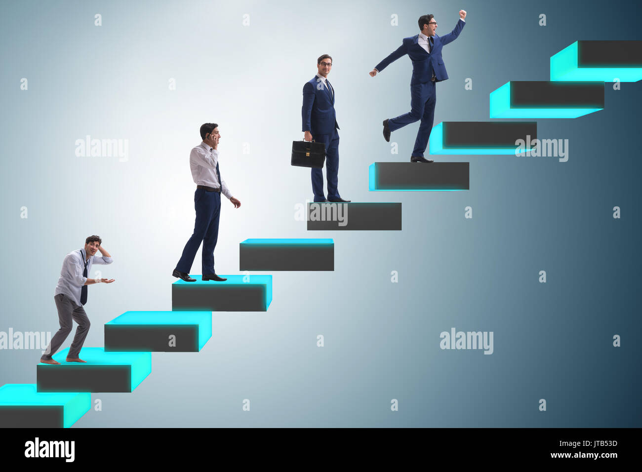 Business concept with man progressing through stages Stock Photo - Alamy