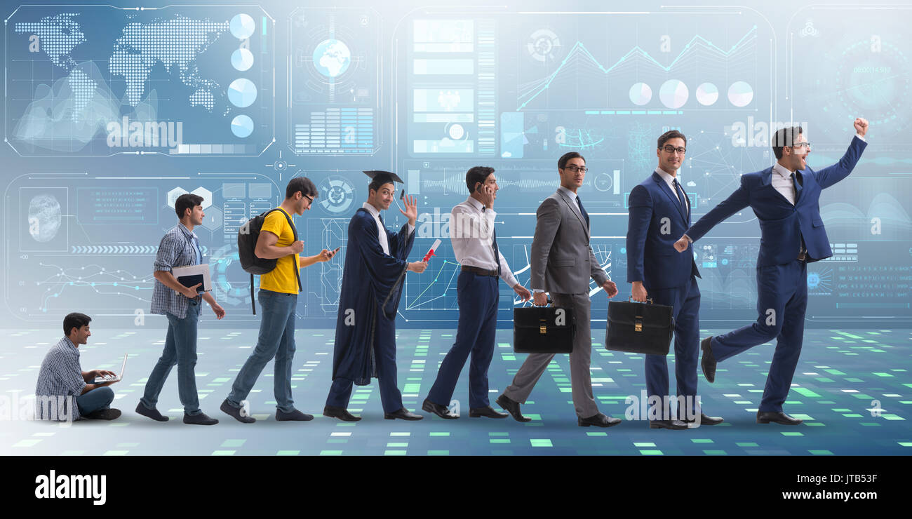 Business concept with man progressing through stages Stock Photo - Alamy