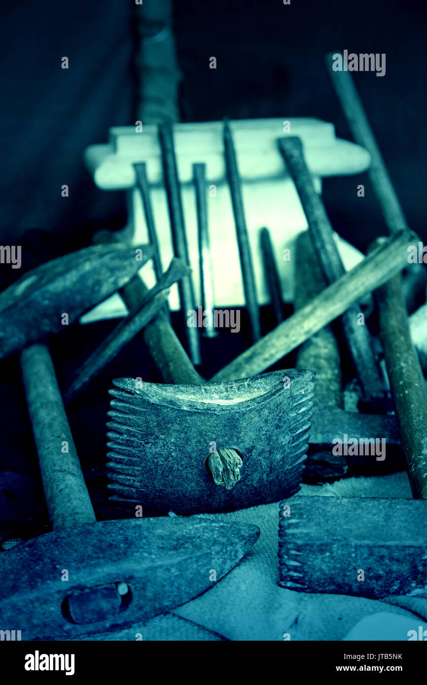 Tools carving stone, detail of objects to work the stone and give it ...