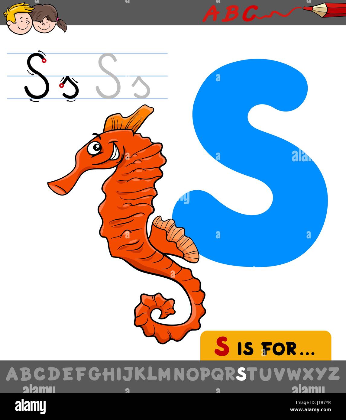 Educational Cartoon Illustration of Letter S from Alphabet with ...