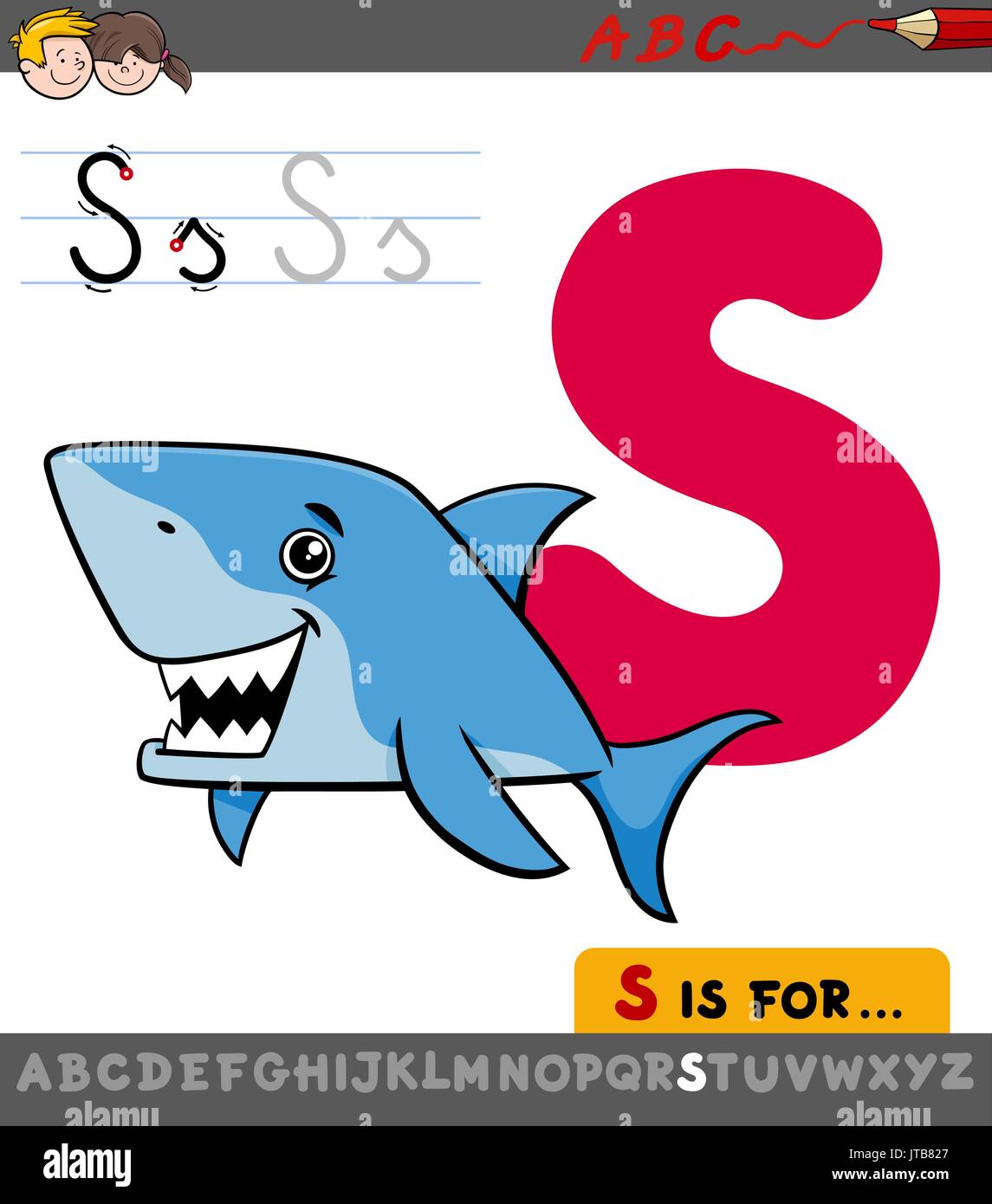 Educational Cartoon Illustration of Letter S from Alphabet with Shark ...