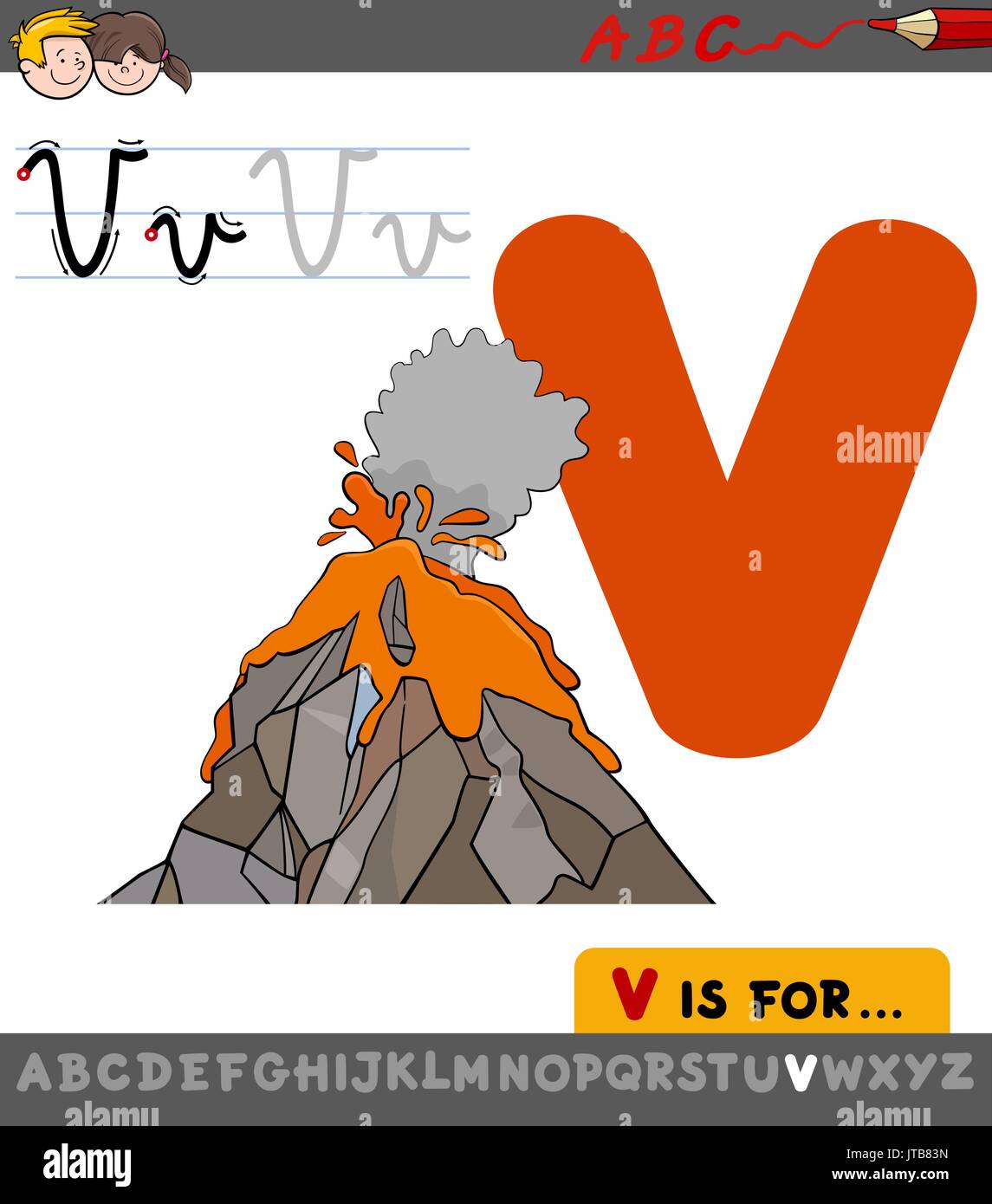 Educational Cartoon Illustration of Letter V from Alphabet with Volcano ...