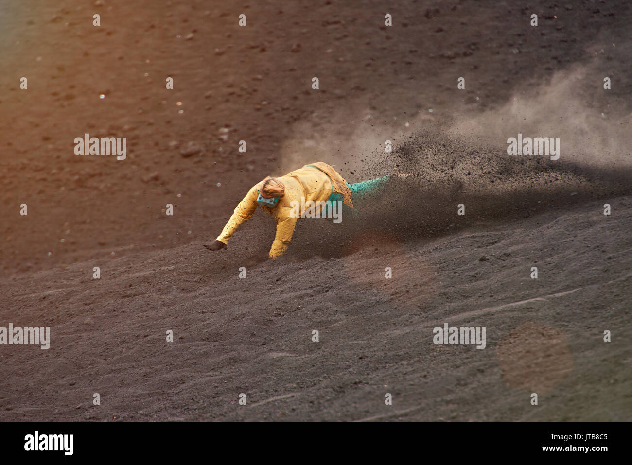 Man fall from sandboard in volcano Cerro Nicaragua Stock Photo - Alamy