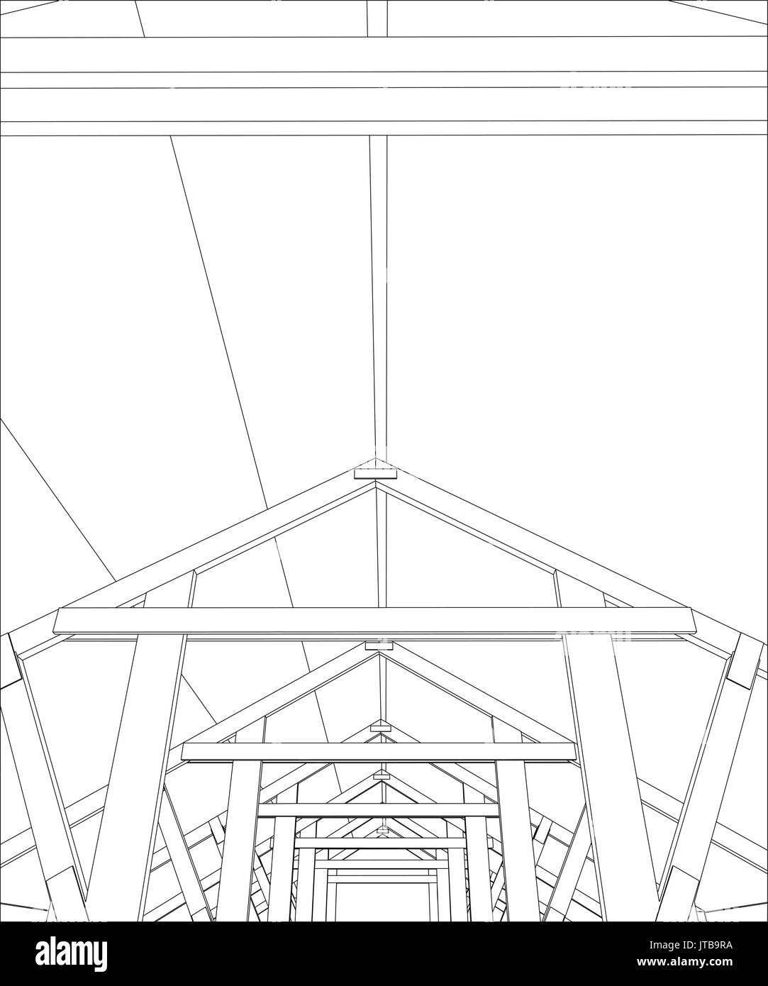 Industrial building constructions indoor. Tracing illustration of 3d ...
