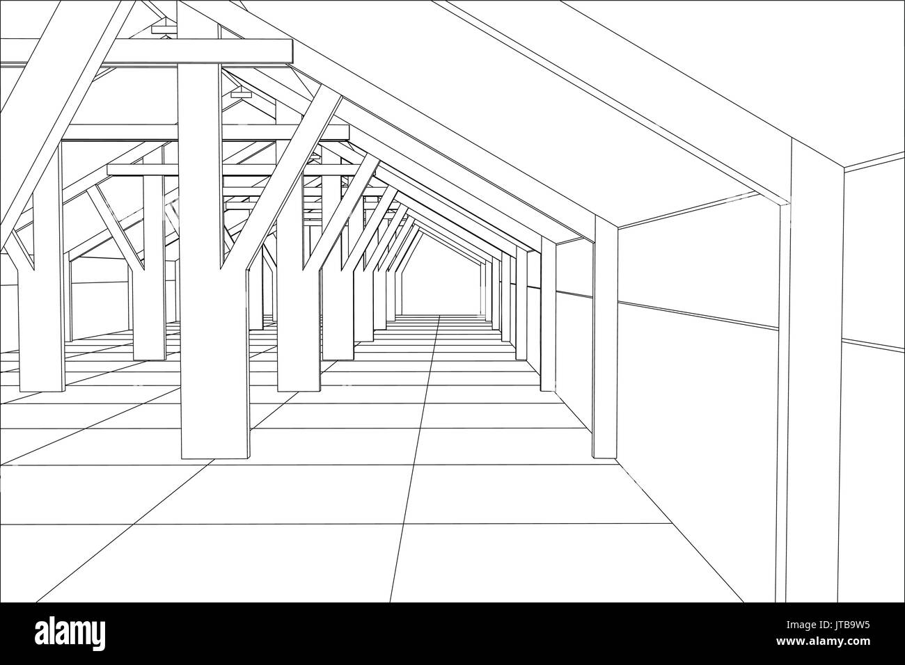 Abstract industrial building constructions indoor. Tracing illustration ...