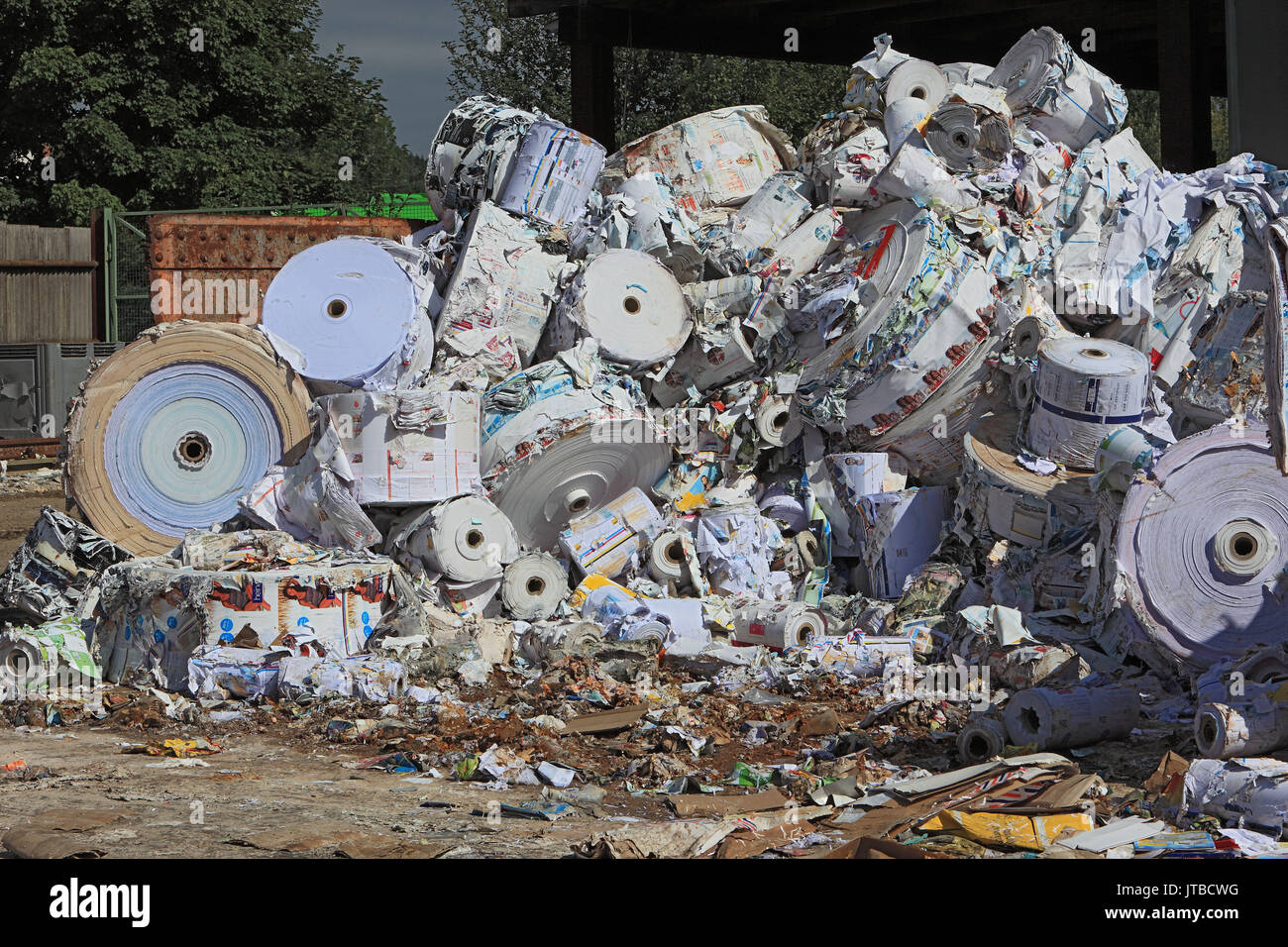 stock of waste paper to the recycling in a recycling company, Lager von ...