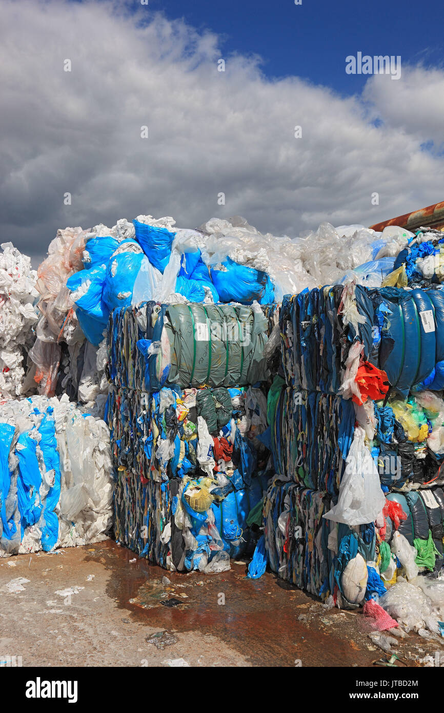 Plastic foils in bale to the recycling in a recycling company ...