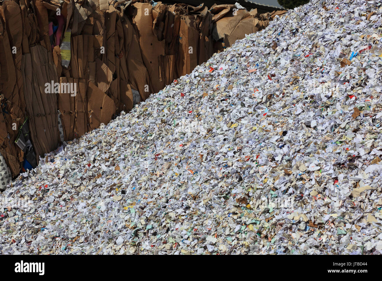 Waste paper, shredded waste paper in a recycling company, paper flakes ...