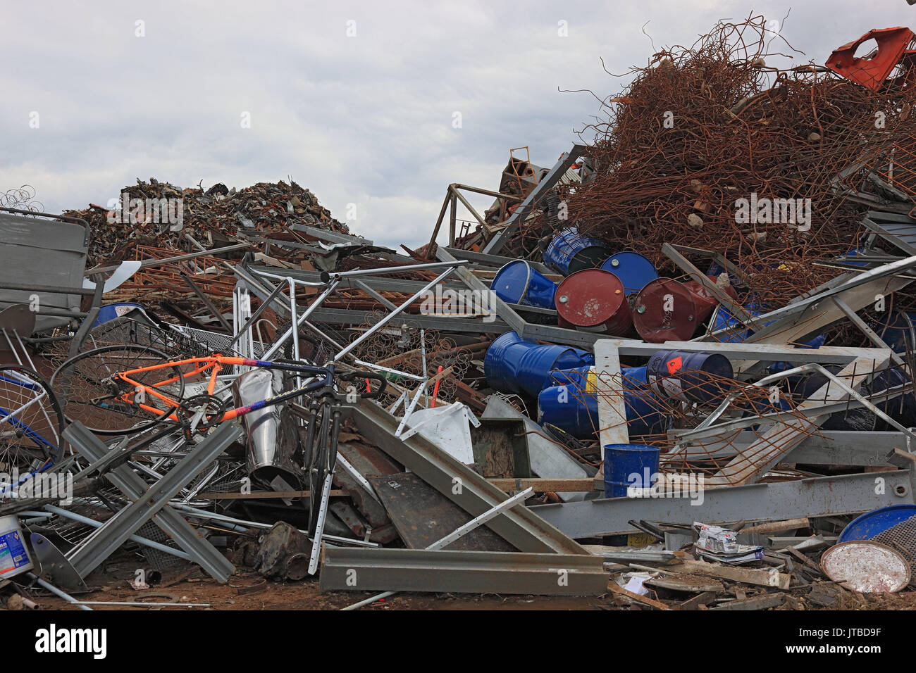 Scrap yard, waste dump with scrap metal and scrap metal in a recycling ...