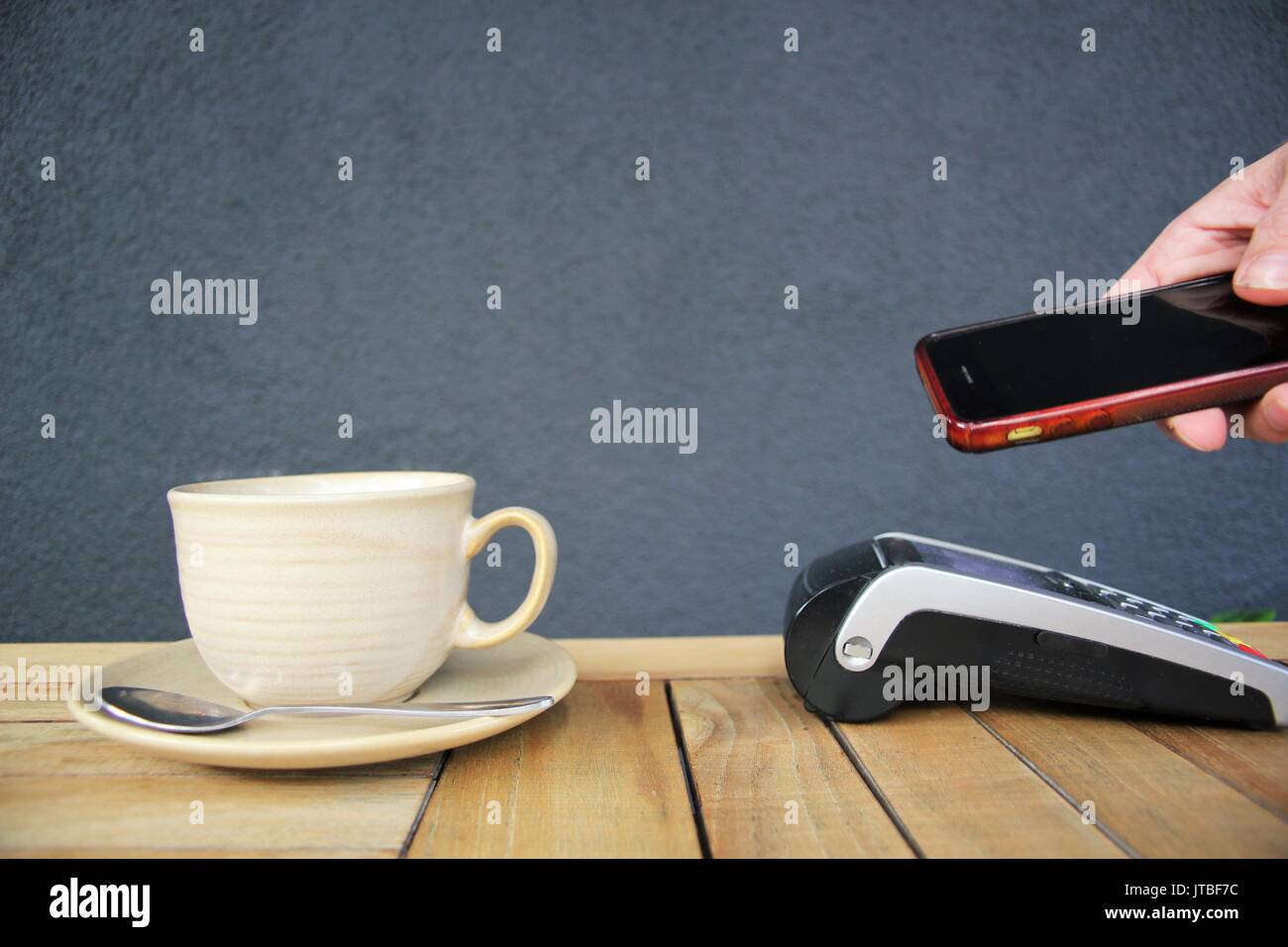 contactless payment smartphone phone pdq nfc background with copy space ...