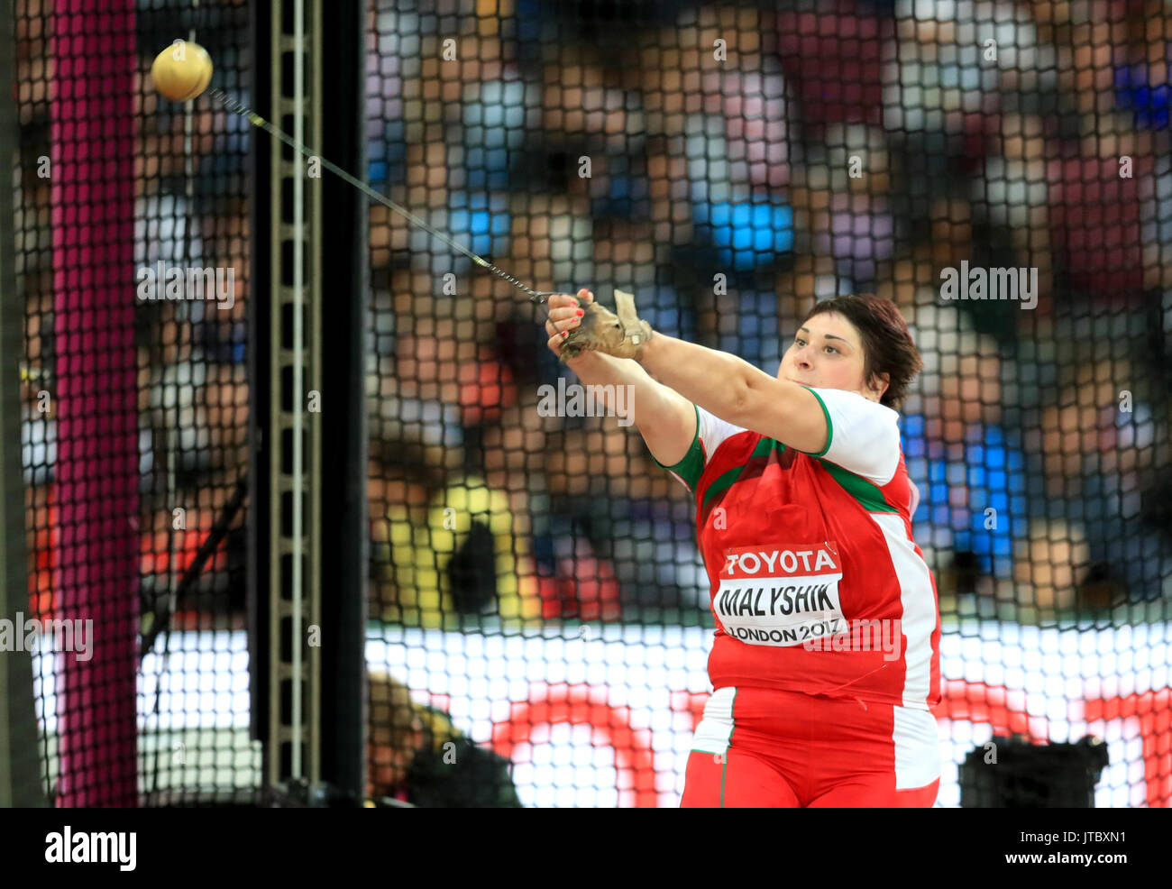 Belarus' Hanna Malyshik in action in the Women's Hammer Throw final ...