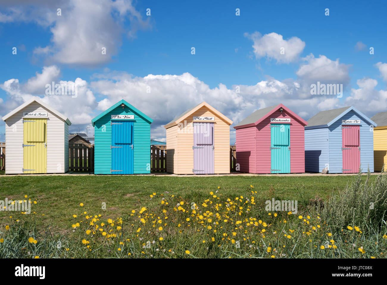 Beach huts, Amble, Northumberland, England, UK Stock Photo - Alamy