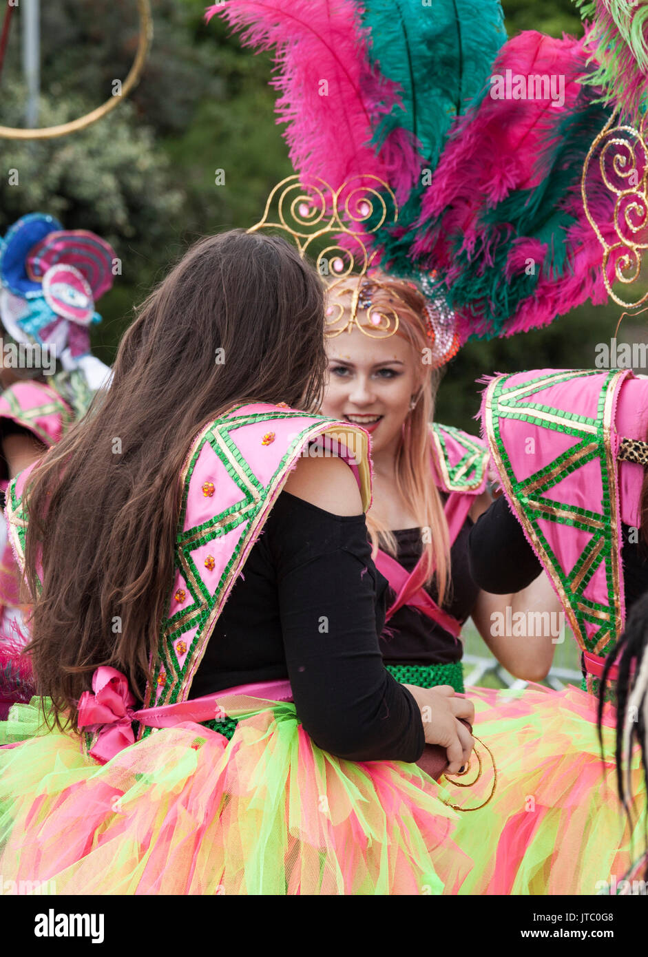 Two young girls in bright coloured outfits at the Stockton ...