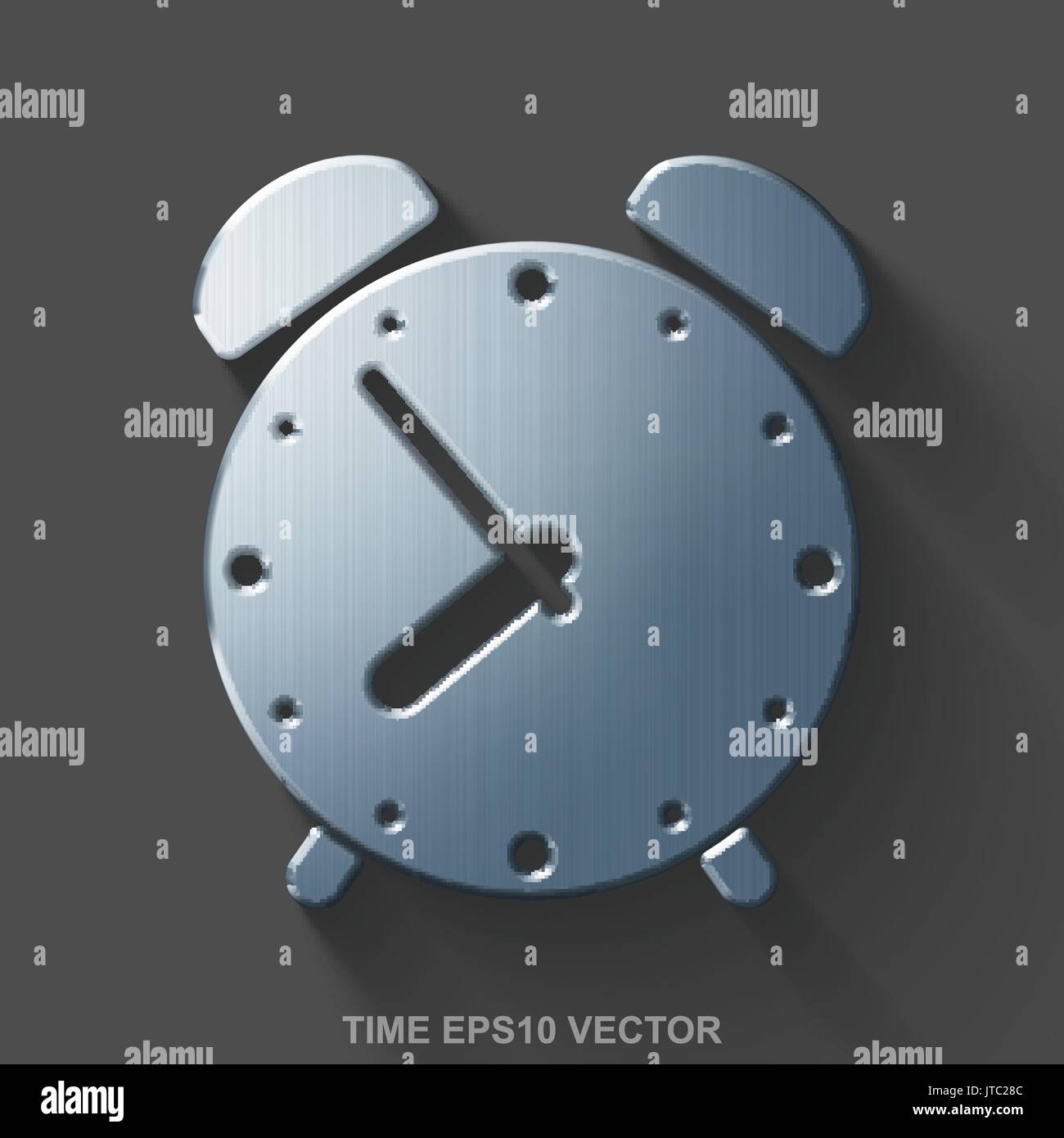 Flat metallic time 3D icon. Polished Steel Alarm Clock on Gray ...