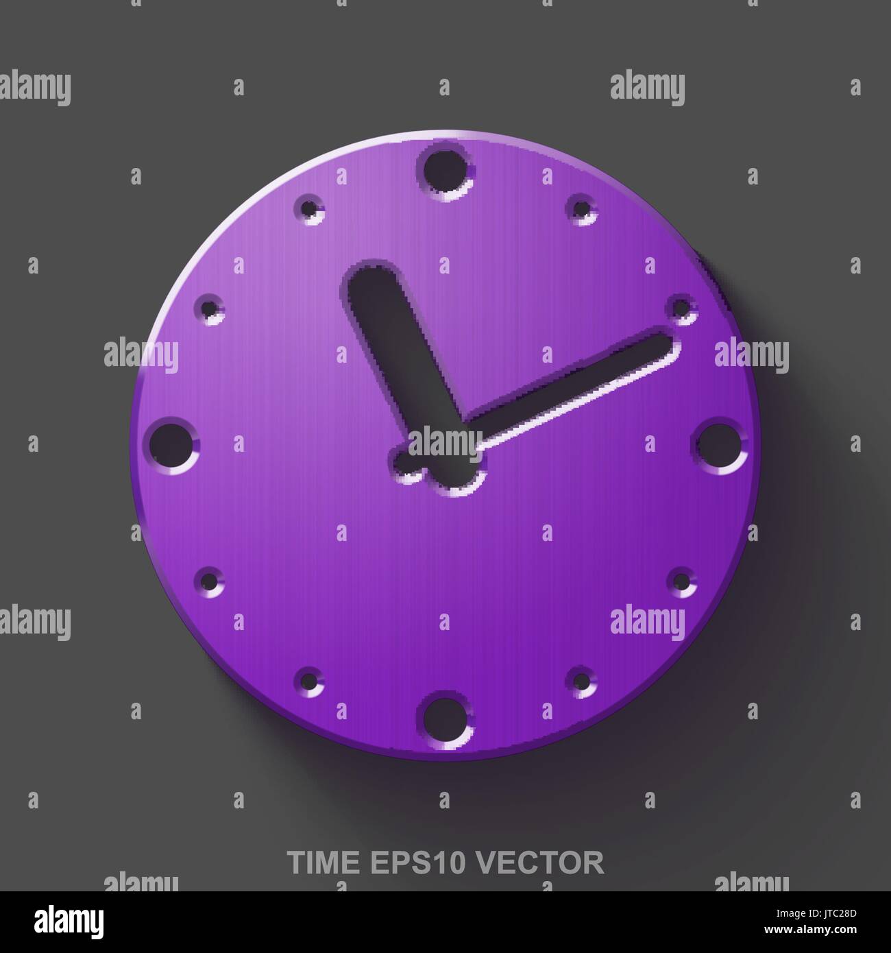 Flat metallic time 3D icon. Purple Glossy Metal Clock on Gray ...