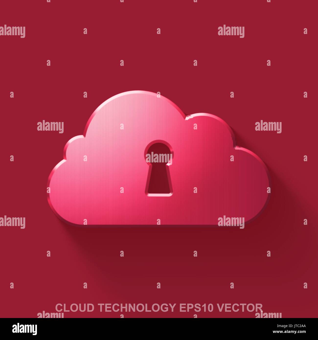 Flat metallic cloud computing 3D icon. Red Glossy Metal Cloud With ...