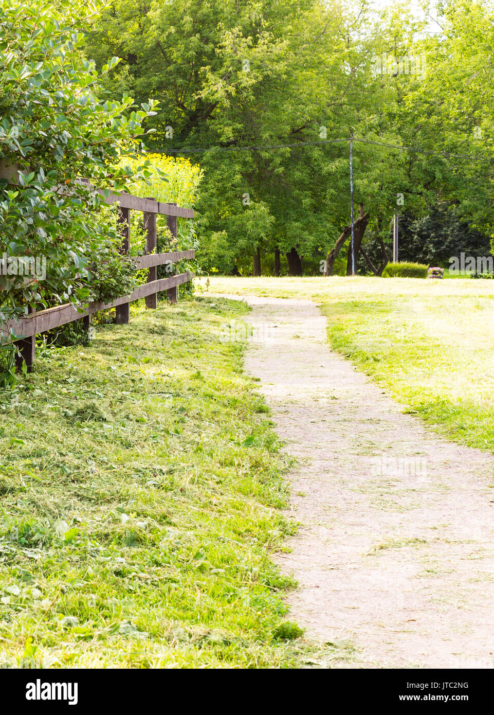 country road with wooden fence. background, travel, nature Stock Photo ...