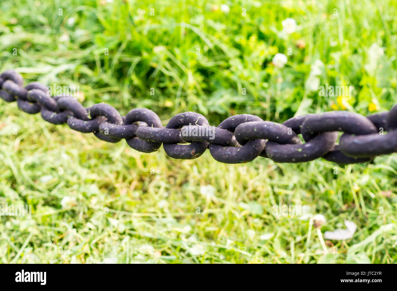 black iron chain on grass background. industrial, nature Stock Photo ...