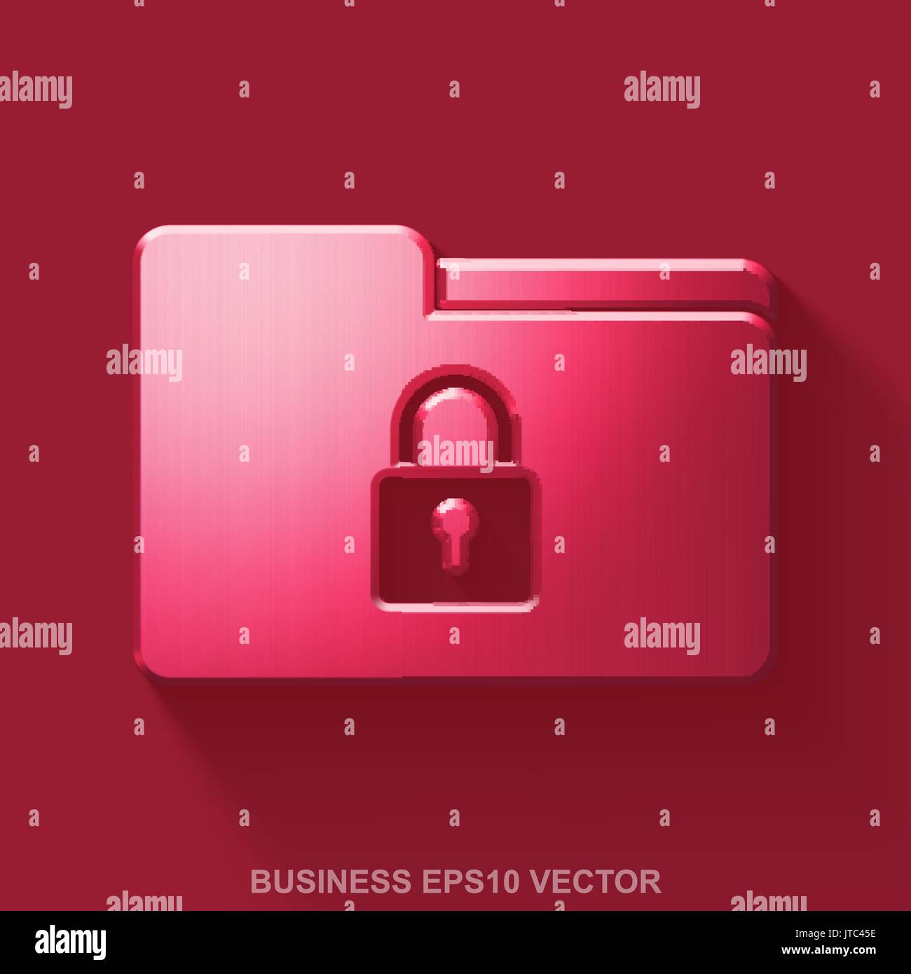 Flat metallic business 3D icon. Red Glossy Metal Folder With Lock on ...