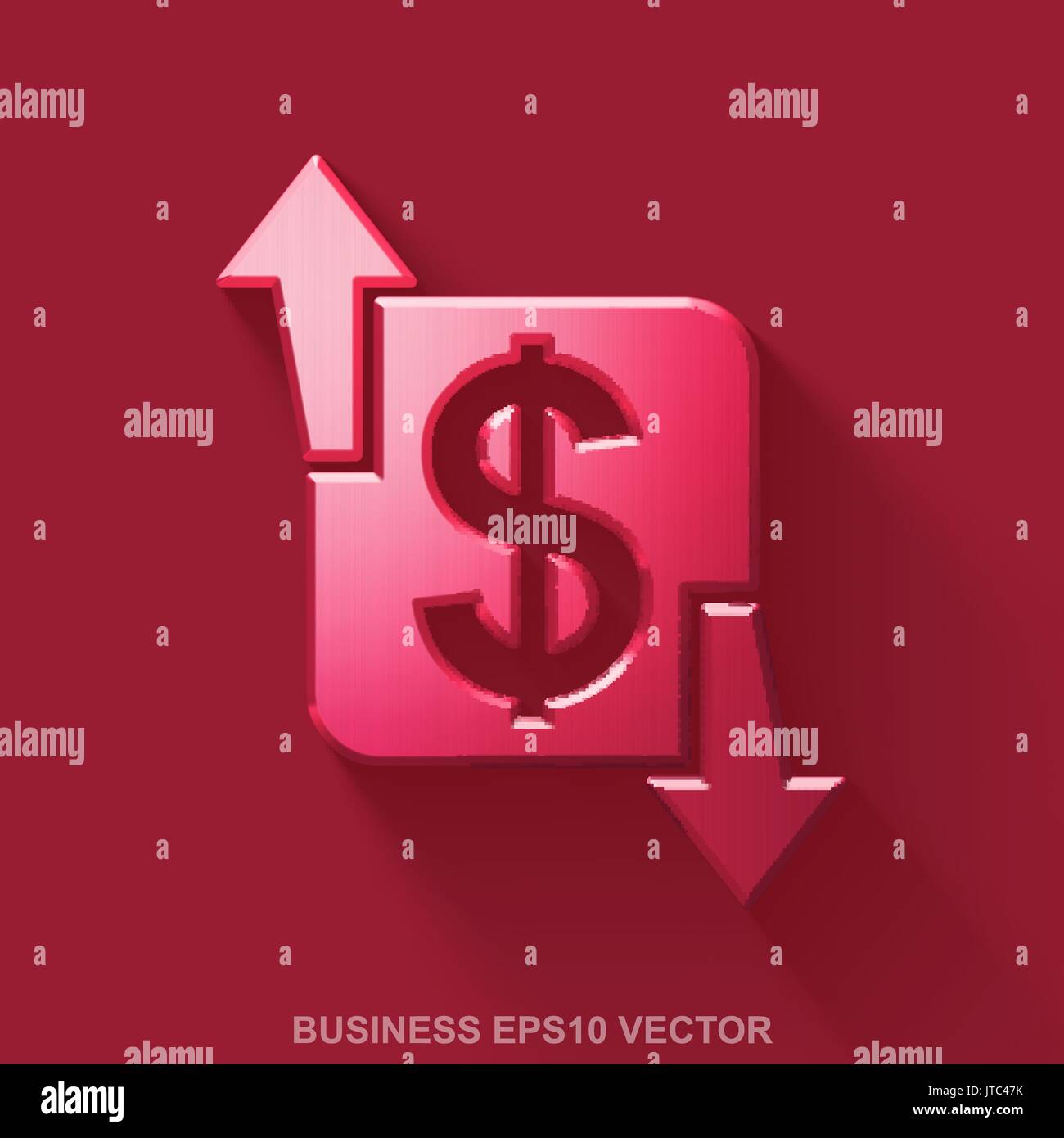 Flat metallic business 3D icon. Red Glossy Metal Finance on Red ...