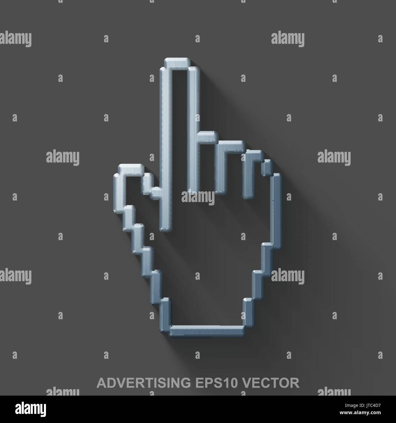 Flat metallic advertising 3D icon. Polished Steel Mouse Cursor on Gray ...