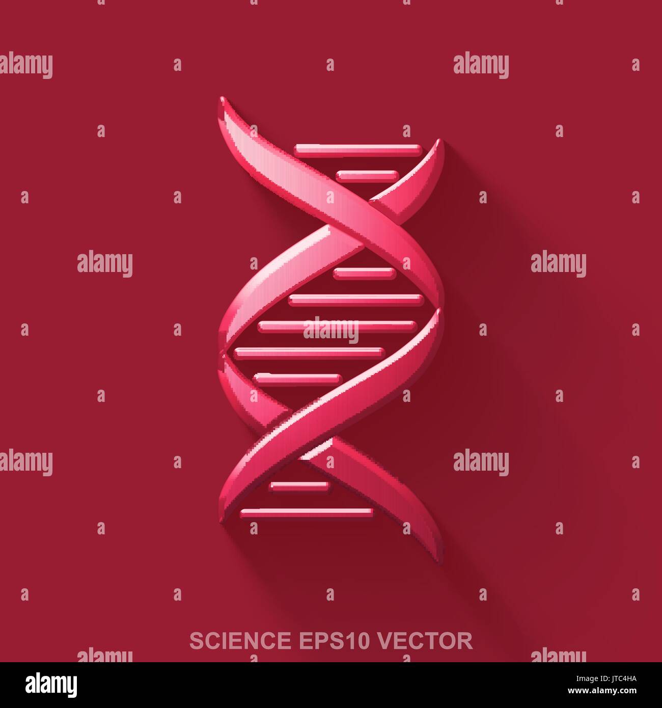 Flat metallic Science 3D icon. Red Glossy Metal DNA on Red background ...