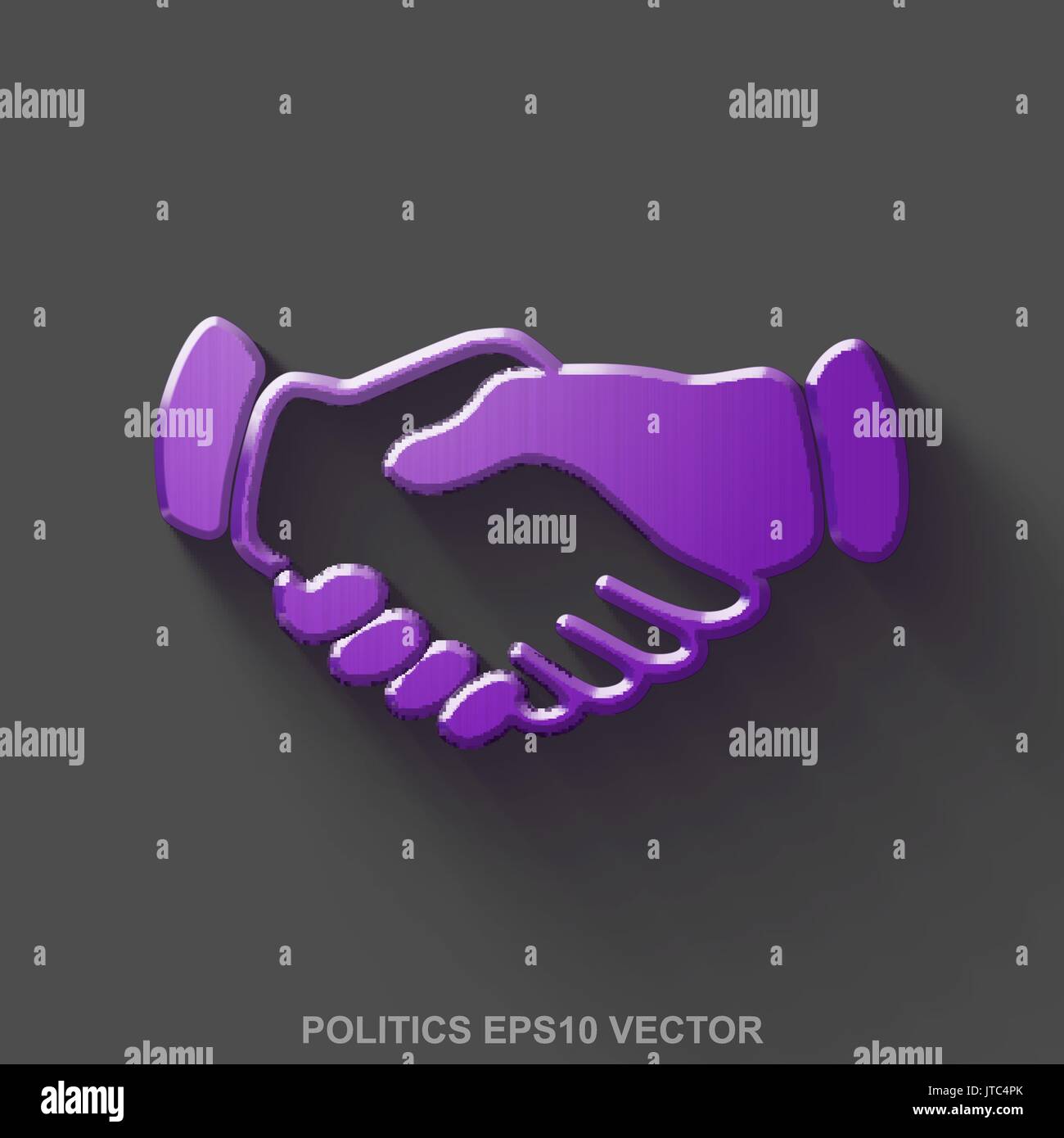Flat metallic politics 3D icon. Purple Glossy Metal Handshake on Gray ...