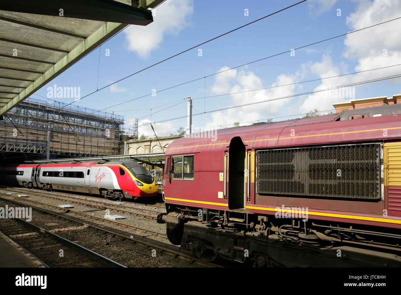 Virgin Trains class 390 Pendolino high speed train and EWS class 66 ...