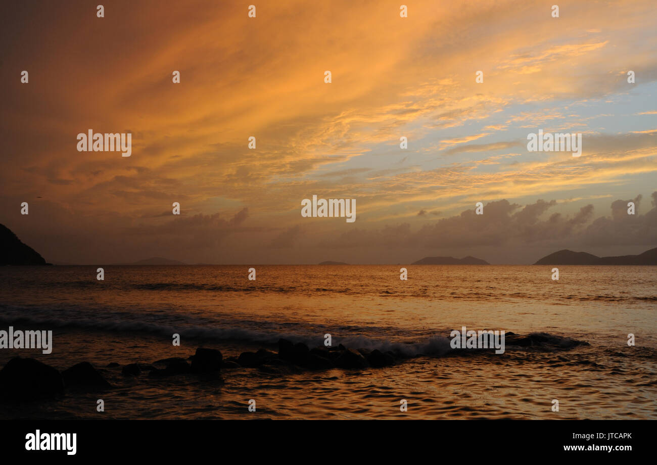 Lingering sunset over Apple Bay, Tortola, Virgin Islands Stock Photo ...
