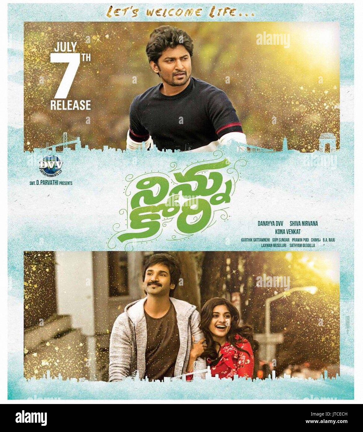 NINNU KORI, Indian poster in Telugu, top: Nani, bottom l-r: Aadhi ...