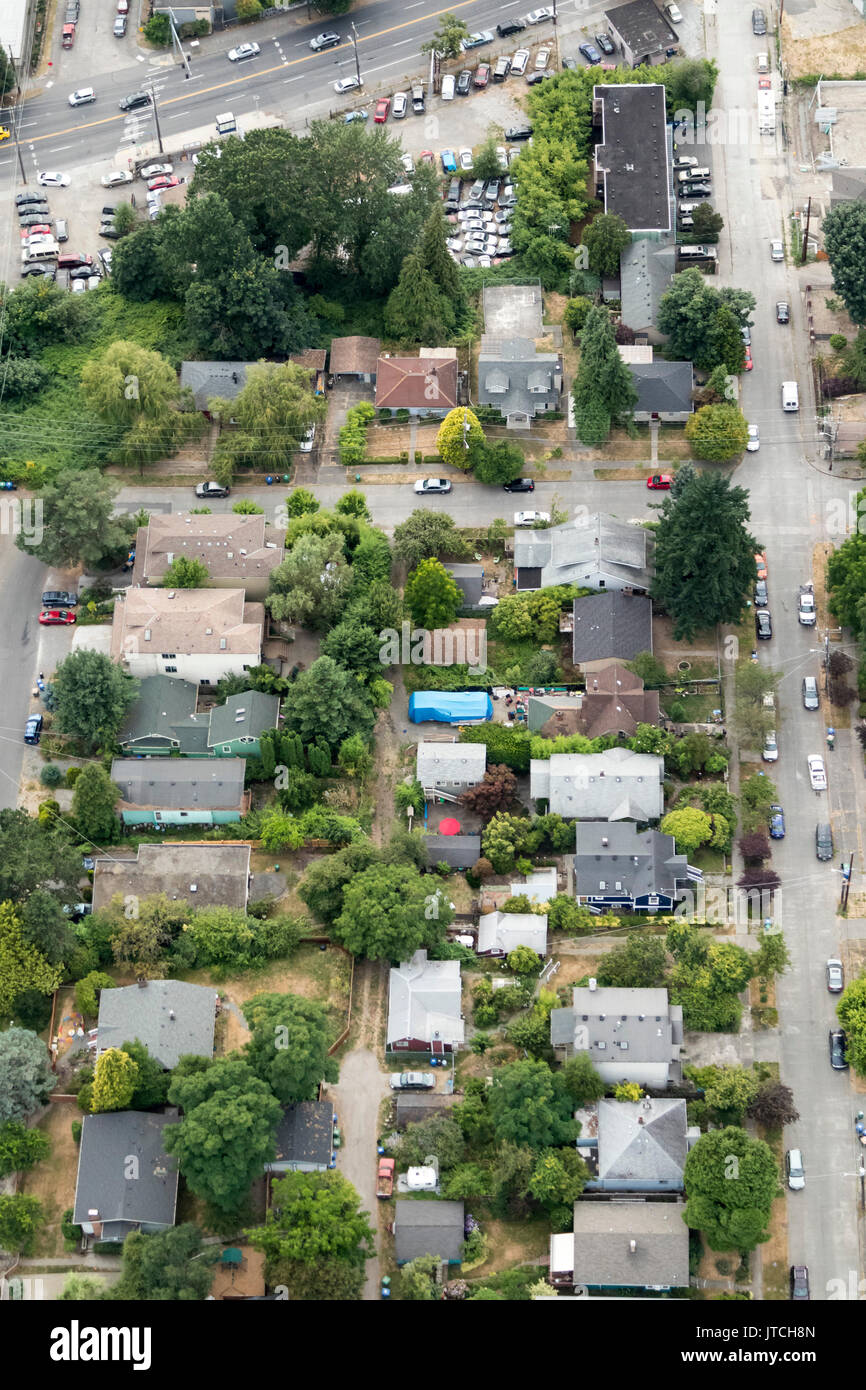 aerial view of houses of S Willow Street, Rainier Valley, Seattle ...