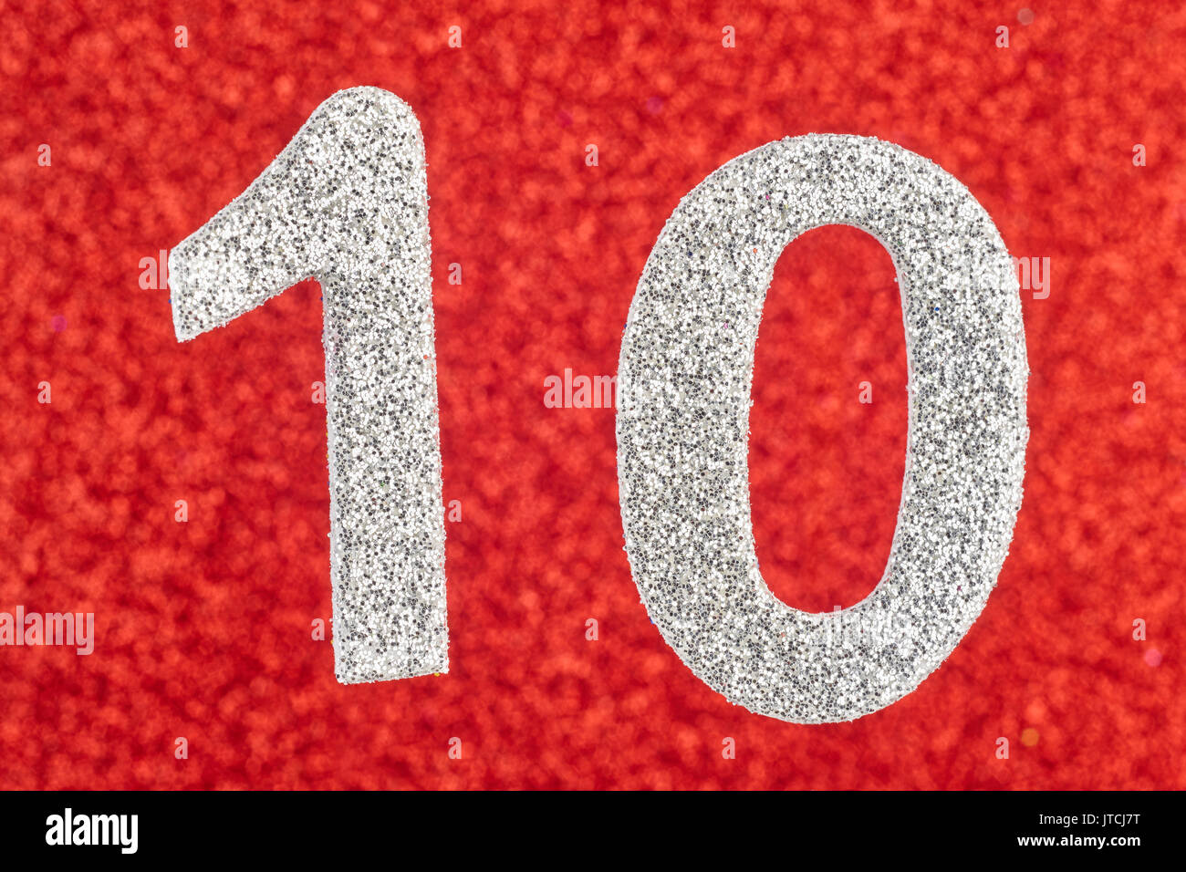 Number ten silver color over a red background. Anniversary. Horizontal ...