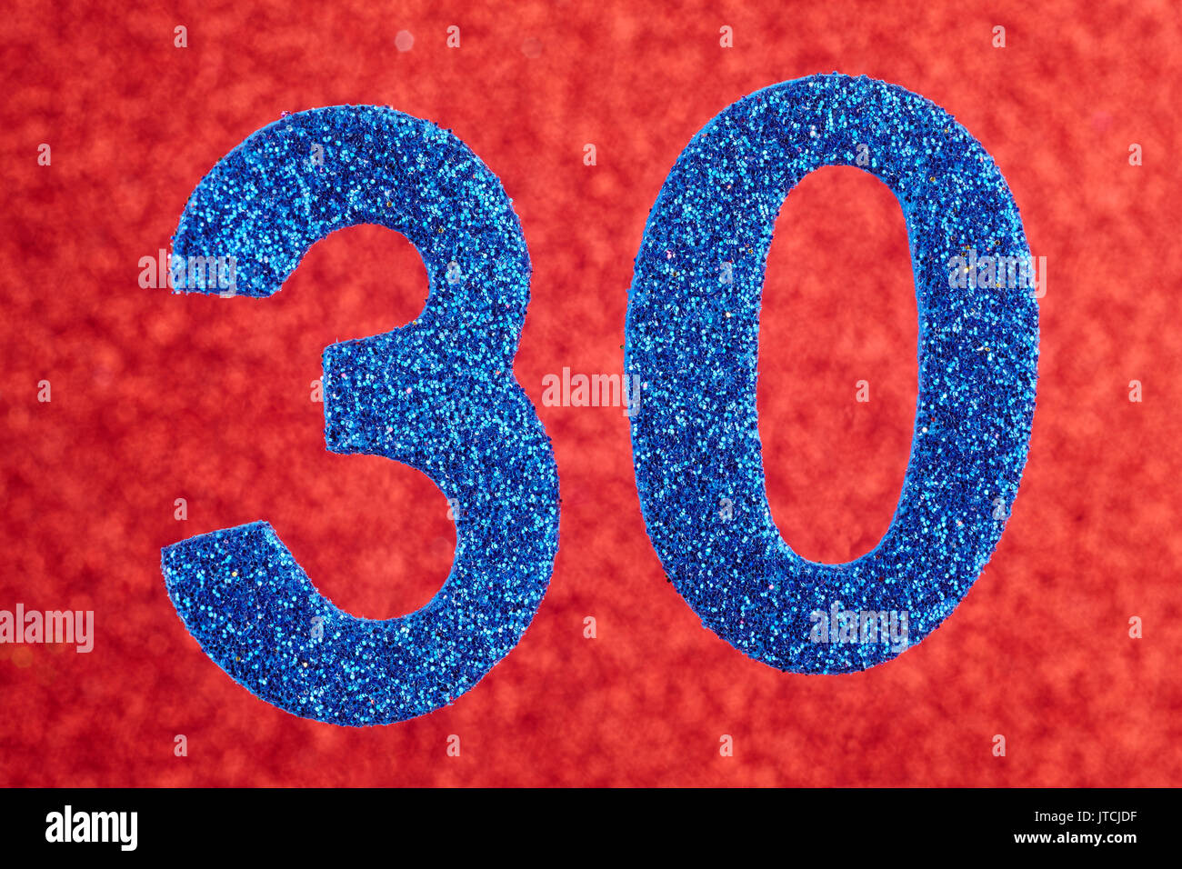 Number thirty blue color over a red background. Anniversary. Horizontal ...