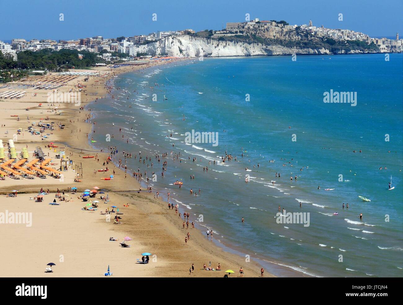 Beach of Vieste in Apulia (Italy) on the seaside of the Adriatic Sea ...
