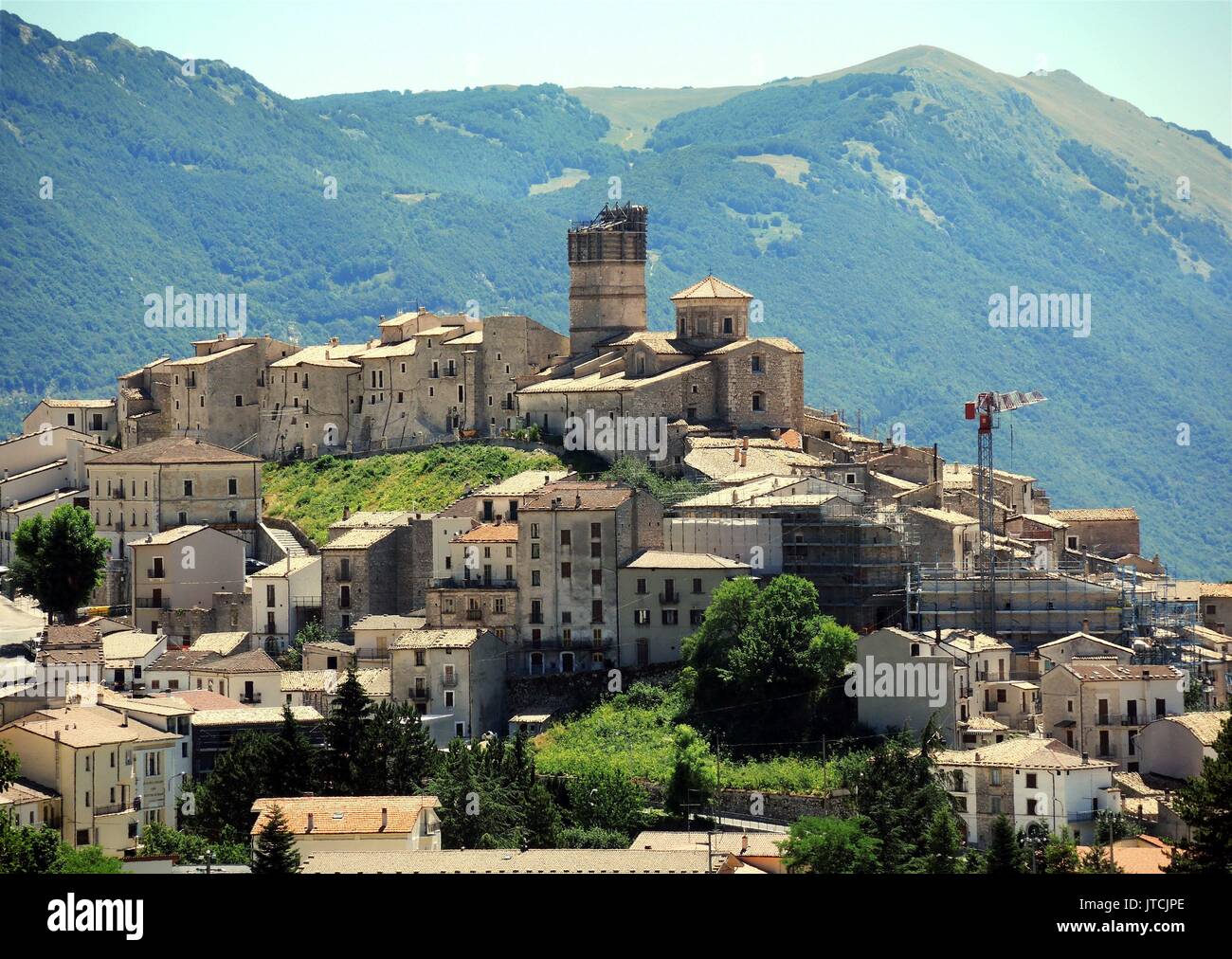 View on the village of Castel del Monte in the italian Abruzzi. Castel ...