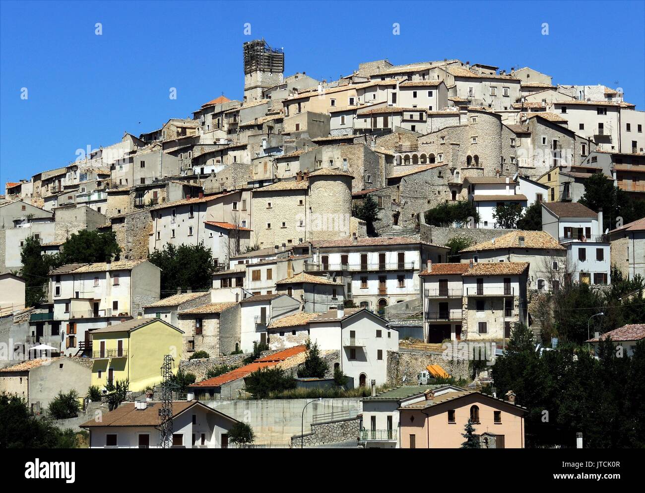 View on the village of Castel del Monte in the italian Abruzzi. Castel ...