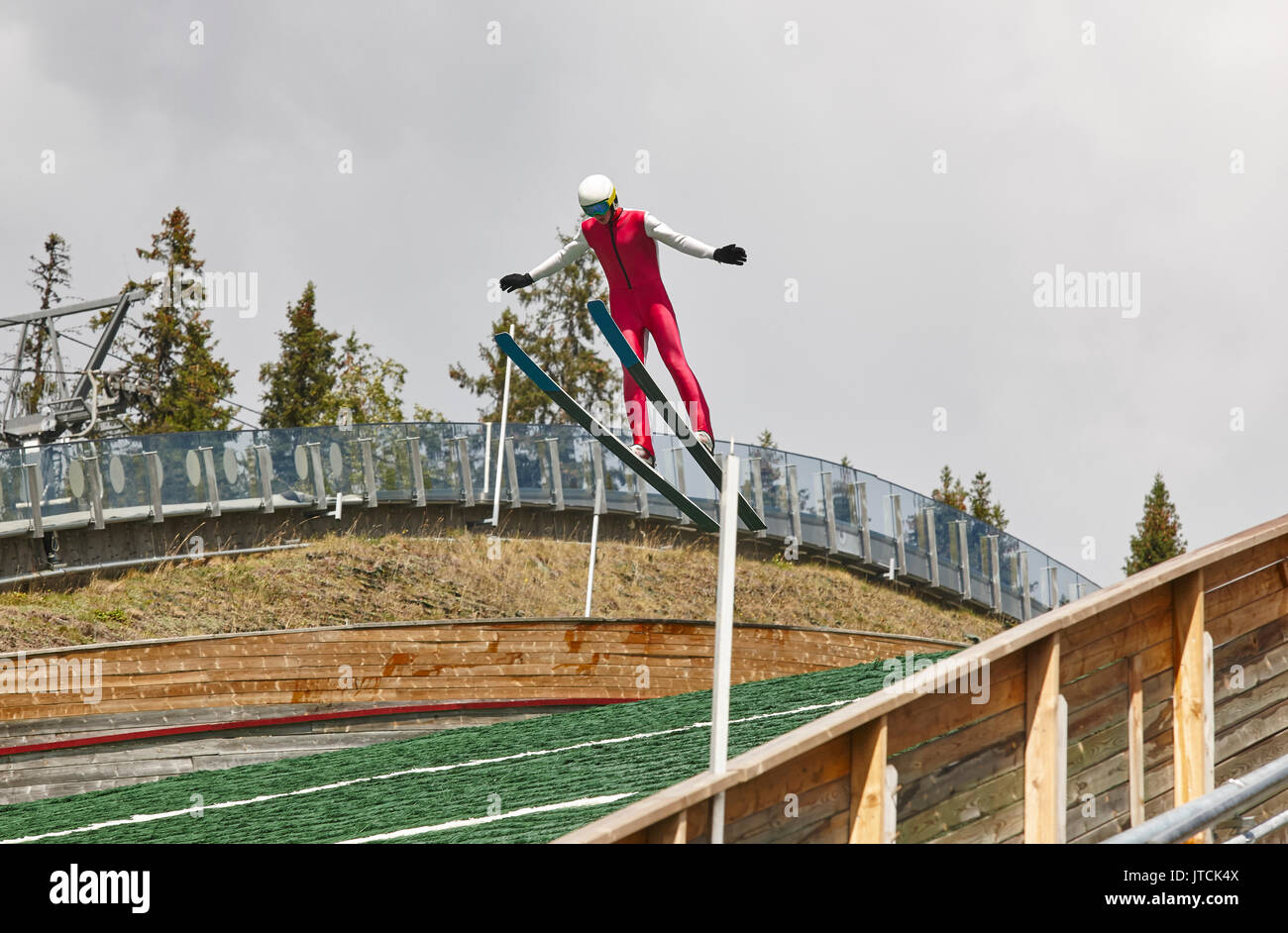 Ski jump. Artificial track. Sport background. Norway summer. Horizontal ...