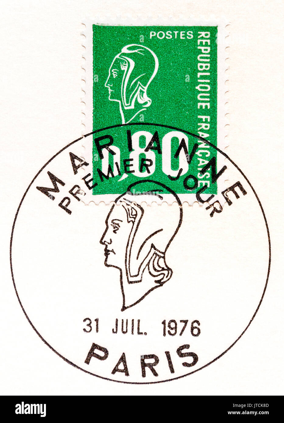 French stamp and special 1st day postmark for Marianne Stock Photo - Alamy