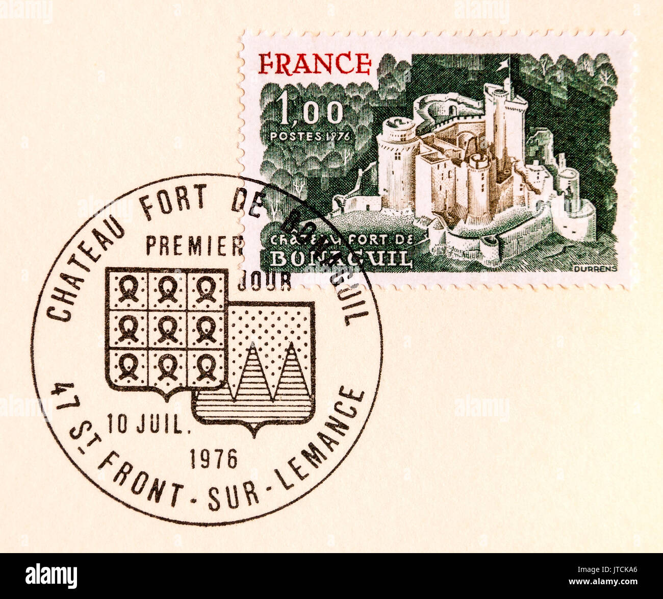 French stamp and special 1st day postmark of Chateau St.Front-sur ...