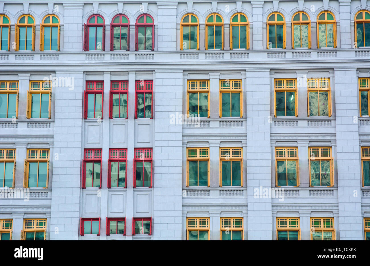 Details of an old-style building with many windows at downtown in ...