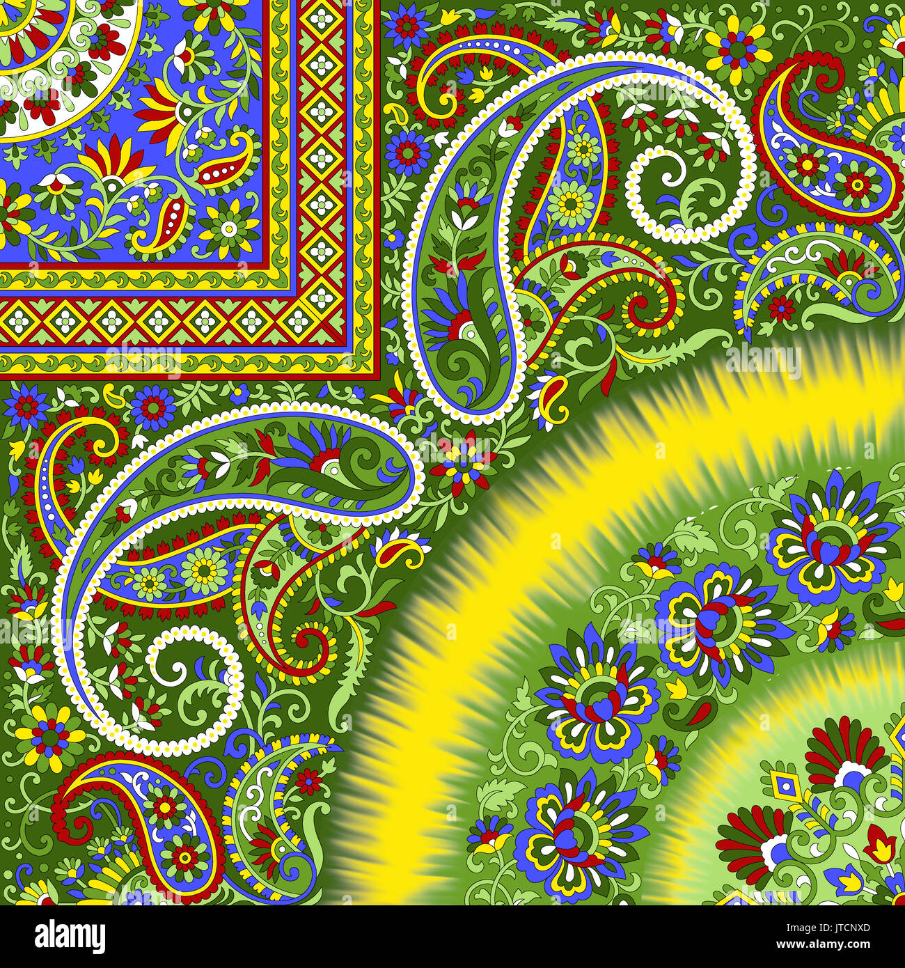 beautiful colorful textile print scarf design Stock Photo - Alamy