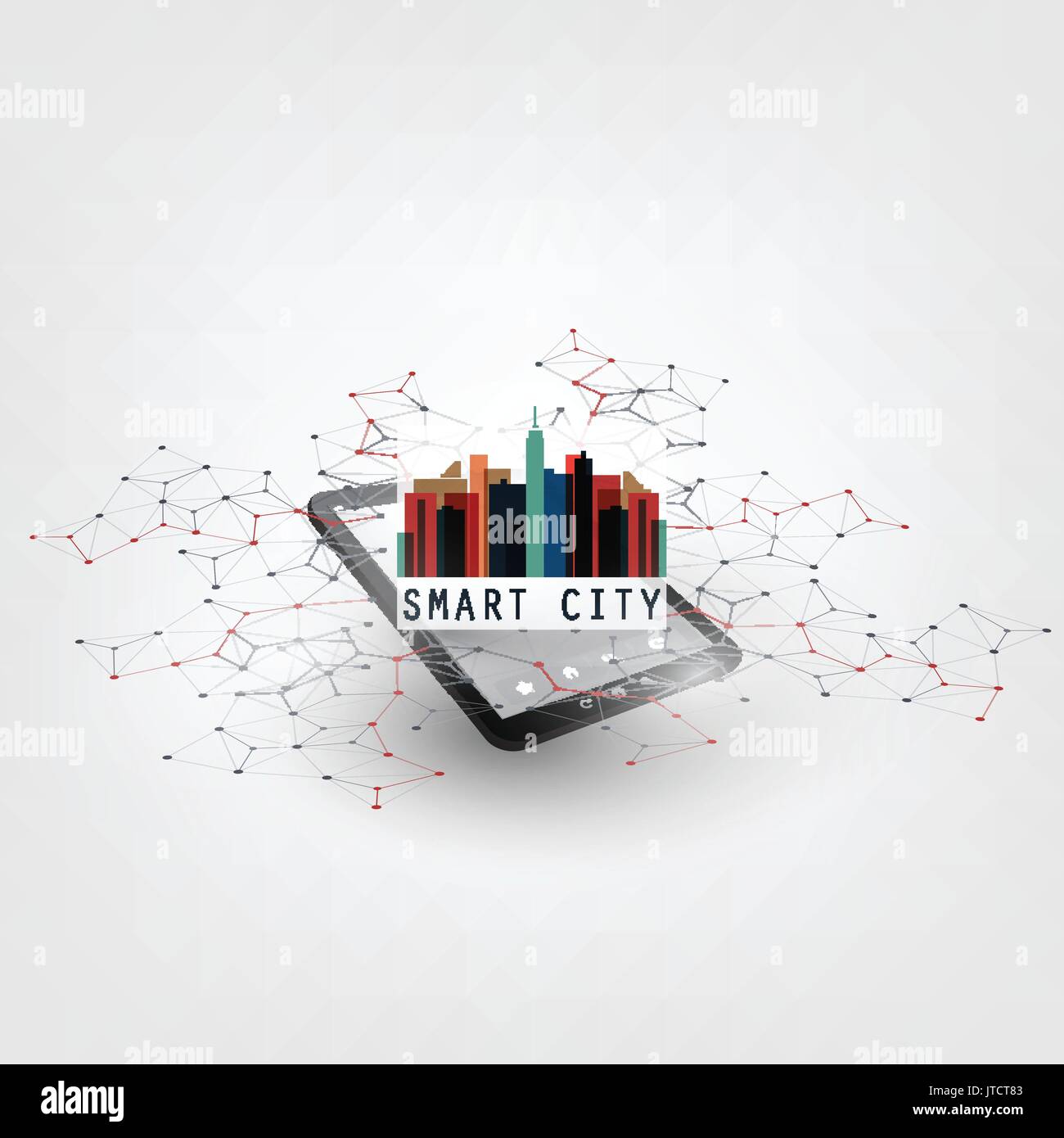 Colorful Smart City Design Concept with Icons - Digital Network ...