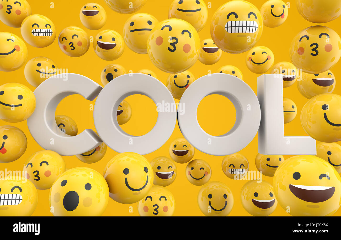Set of emoji emoticon character faces with the word cool, 3D Rendering ...
