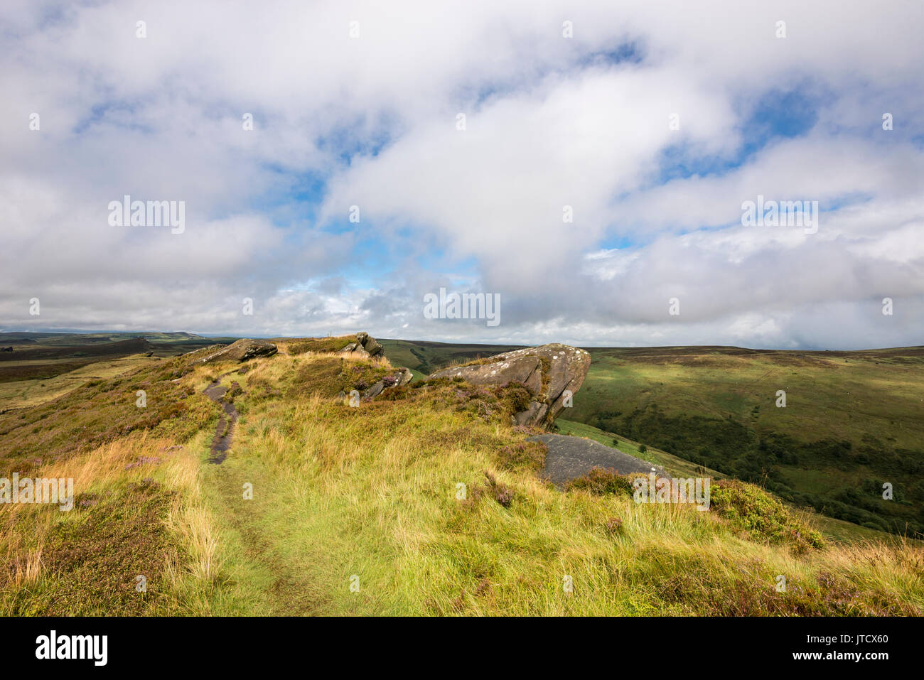 Dramatic rocky outcrops at Ramshaw rocks in the Peak District national ...